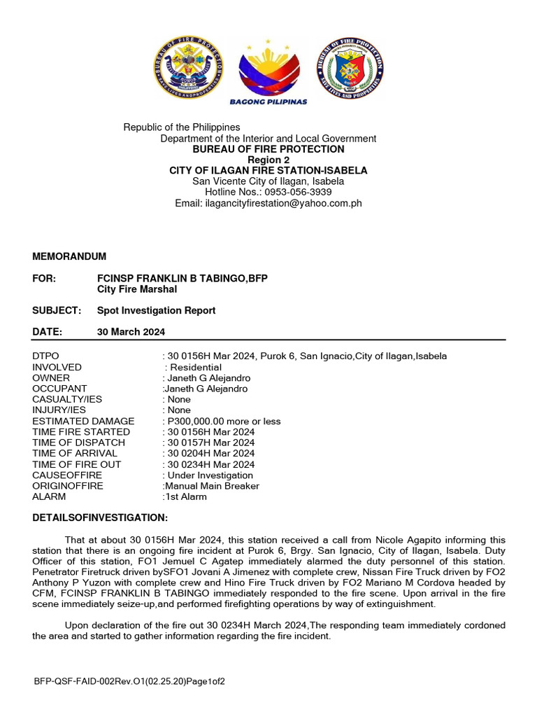 Ilagan Fire Incident Report | PDF | Combustion | Fires