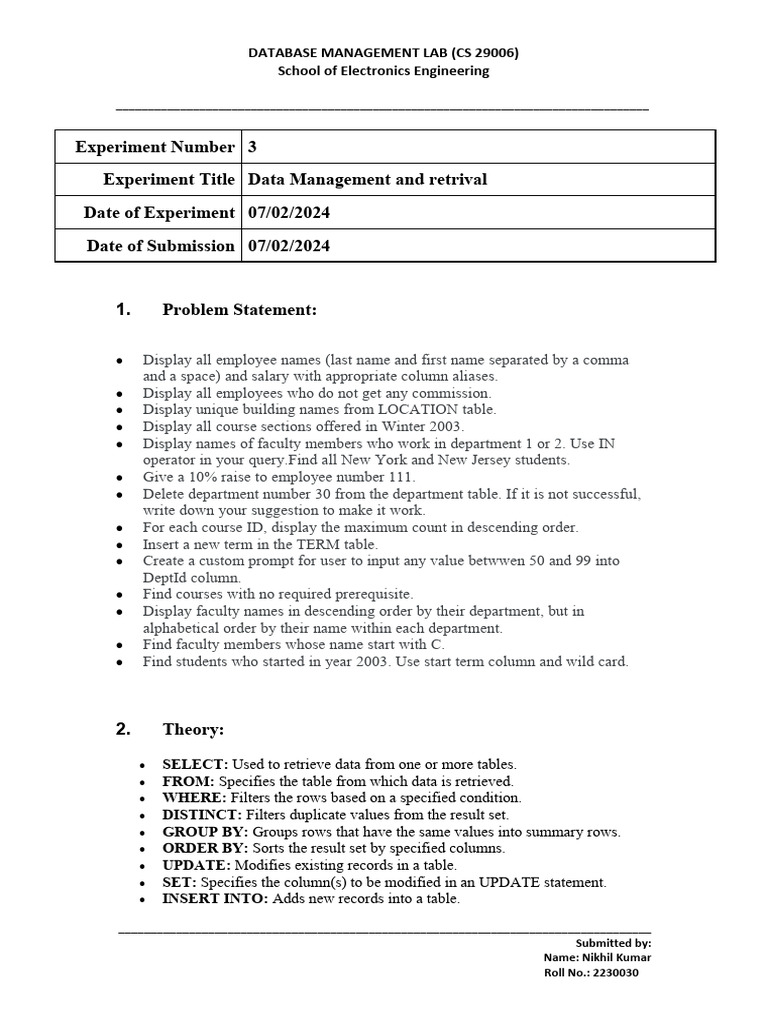 Dbmslab3 | Download Free PDF | Table (Database) | Databases