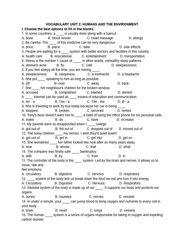 Vocabulary for Unit 2: Environment | PDF | Human Body | Respiratory System