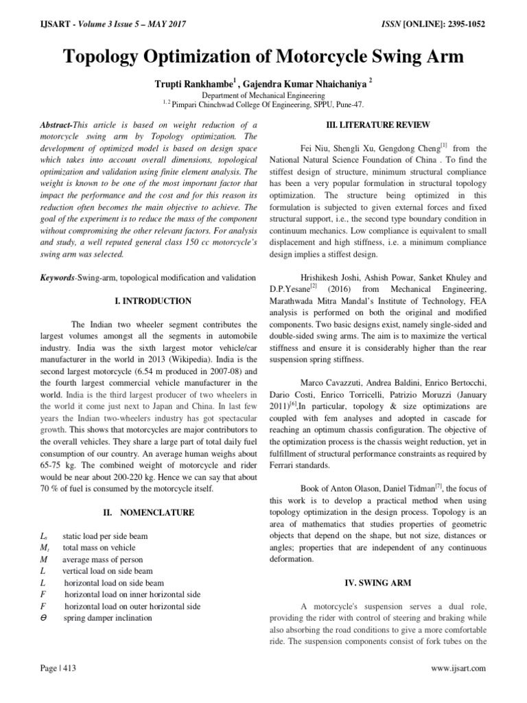 Topology Optimization of Motorcycle Swin | PDF | Stress (Mechanics) | Force
