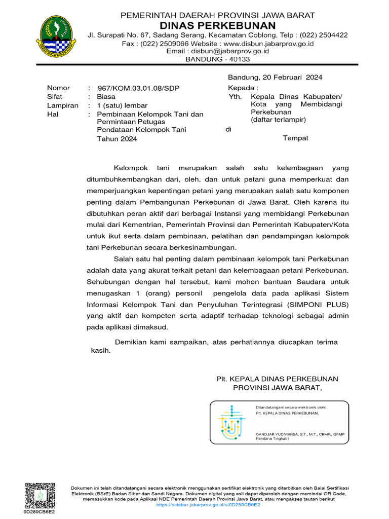 Surat Permintaan Data Petugas Simponi Plus 20022024 083244 Signed | PDF