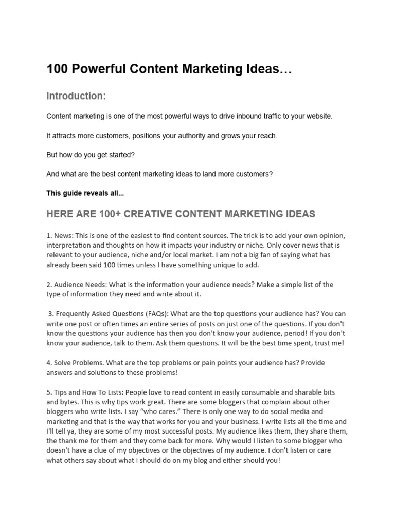 100 Content Marketing Ideas | PDF | Social Media | Popular Culture ... 100 Content Marketing Ideas | PDF | Social Media | Popular Culture ...