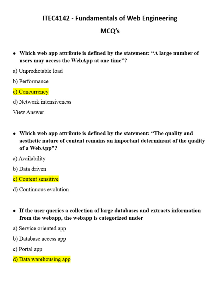 Web Engineering MCQs | PDF | World Wide Web | Internet & Web