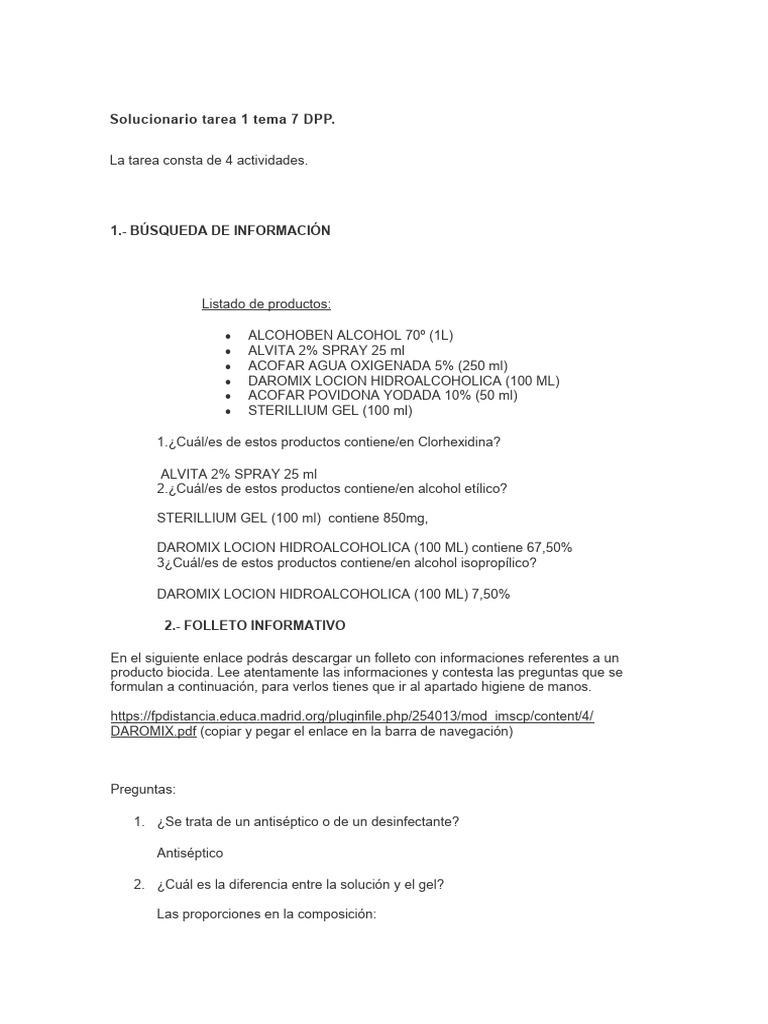 Tarea 1 Tema 7 DPP (1) | PDF | Etanol | Esterilización (Microbiología)