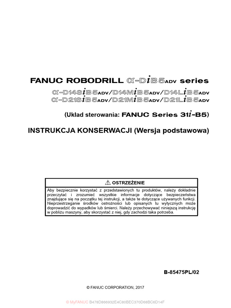 Robodrill @-D+B5 Series: INSTRUKCJA KONSERWACJI (Wersja Podstawowa) | PDF
