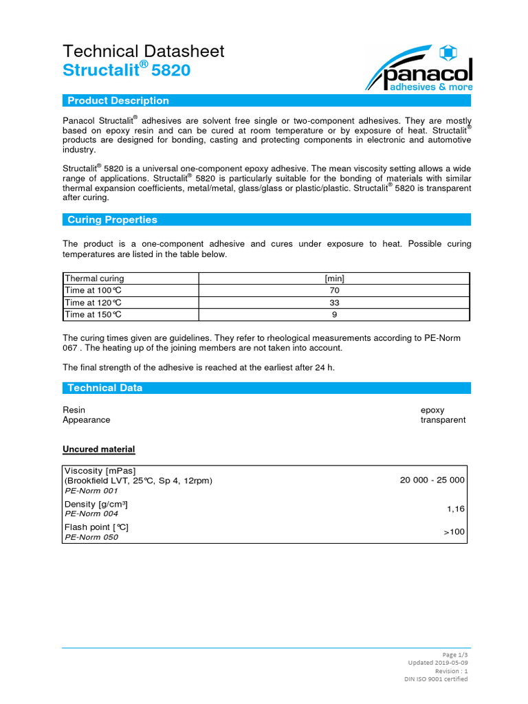 Structalit 5820 English Tds Panacol Adhesive | PDF | Epoxy | Adhesive