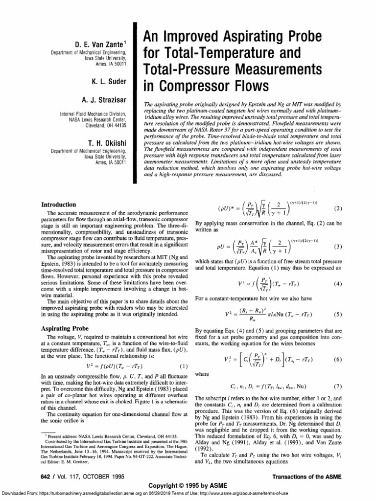 An Improved Aspirating Probe For Total-Temperature and Total-Pressure ...