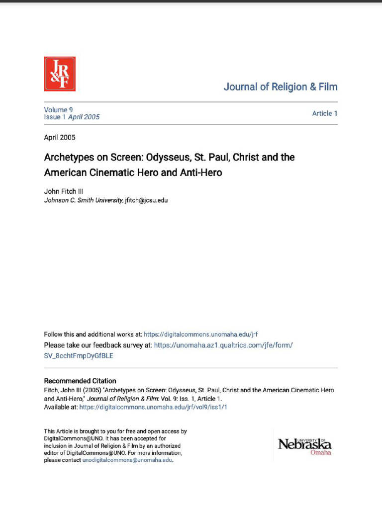 Archetypes On Screen Odysseus ST Paul Christ and The American Cinematic Hero and Antihero | PDF