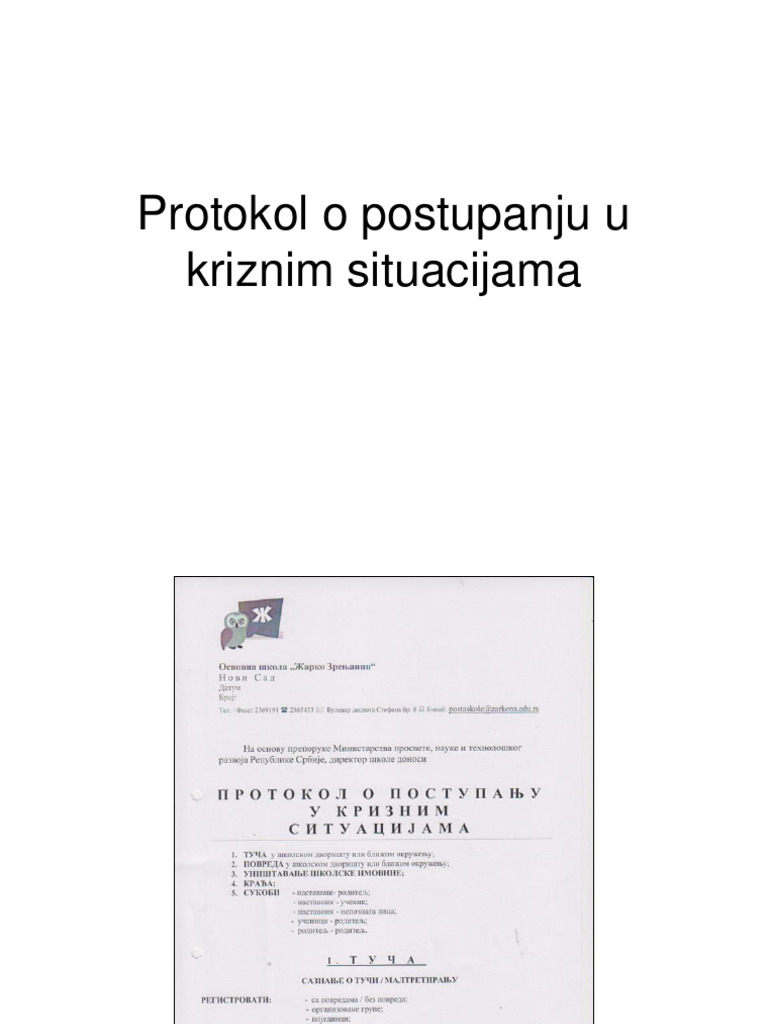 Protokol o Postupanju U Kriznim Situacijama | PDF