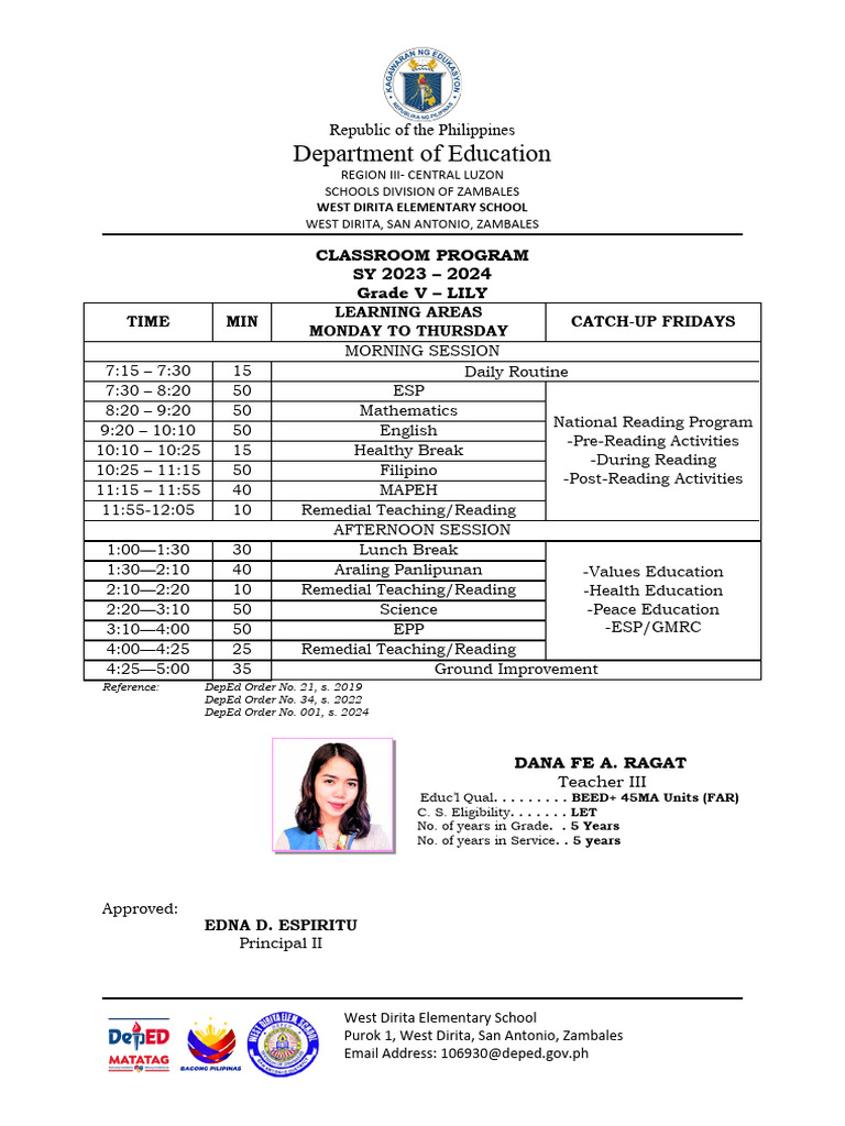 Class Program Catch Up Friday | PDF | Learning | Philippines