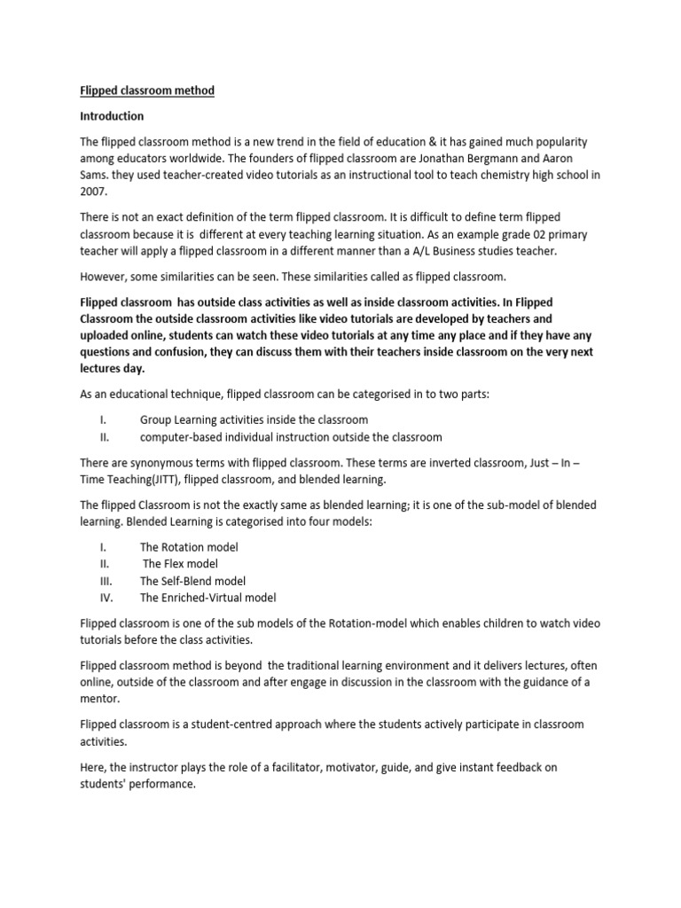 Flipped classroom method | PDF | Teachers | Learning