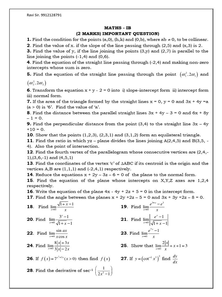 2 (Marks - IB) | PDF | Line (Geometry) | Mathematics