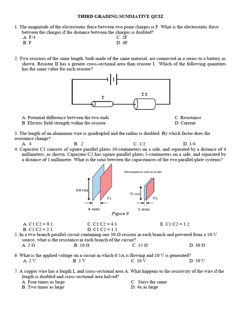 3rd Grading Physics 2022 Summative Quiz | PDF | Electrical Network ...