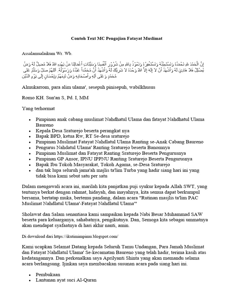 Contoh TEXT MC Pengajian Lengkap | PDF
