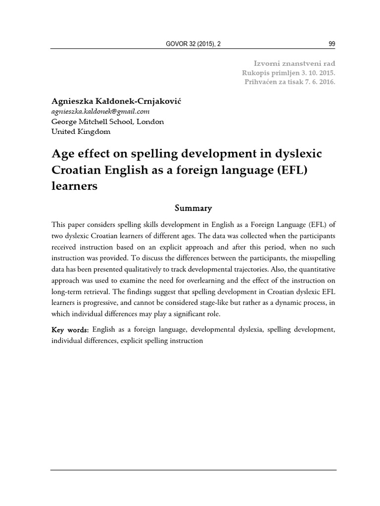Dyslexic EFL Spelling Development | PDF | Dyslexia | Spelling