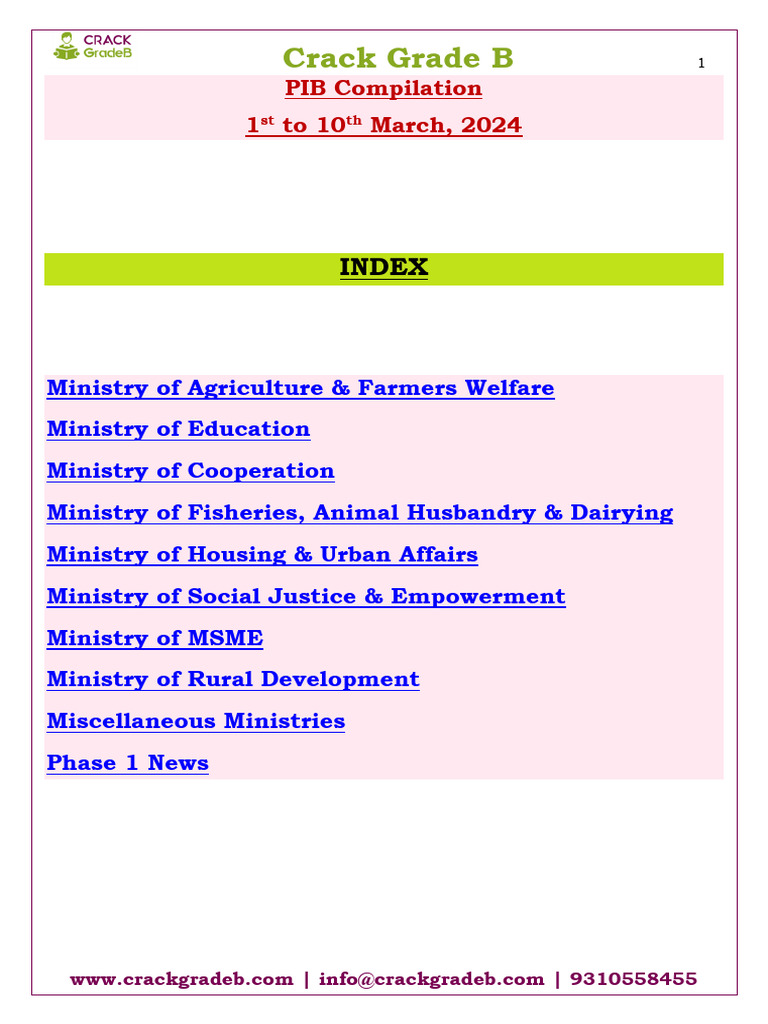 PIB Compilation 1 To 10 Mar B W Lyst1205 | PDF | Agriculture ...