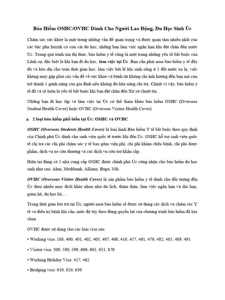 Bảo Hiểm OSHC | PDF