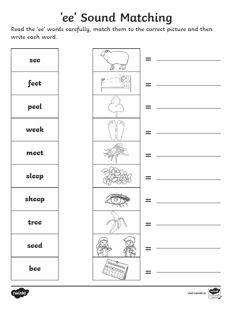 'ee' Sound Word Matching Activity | PDF