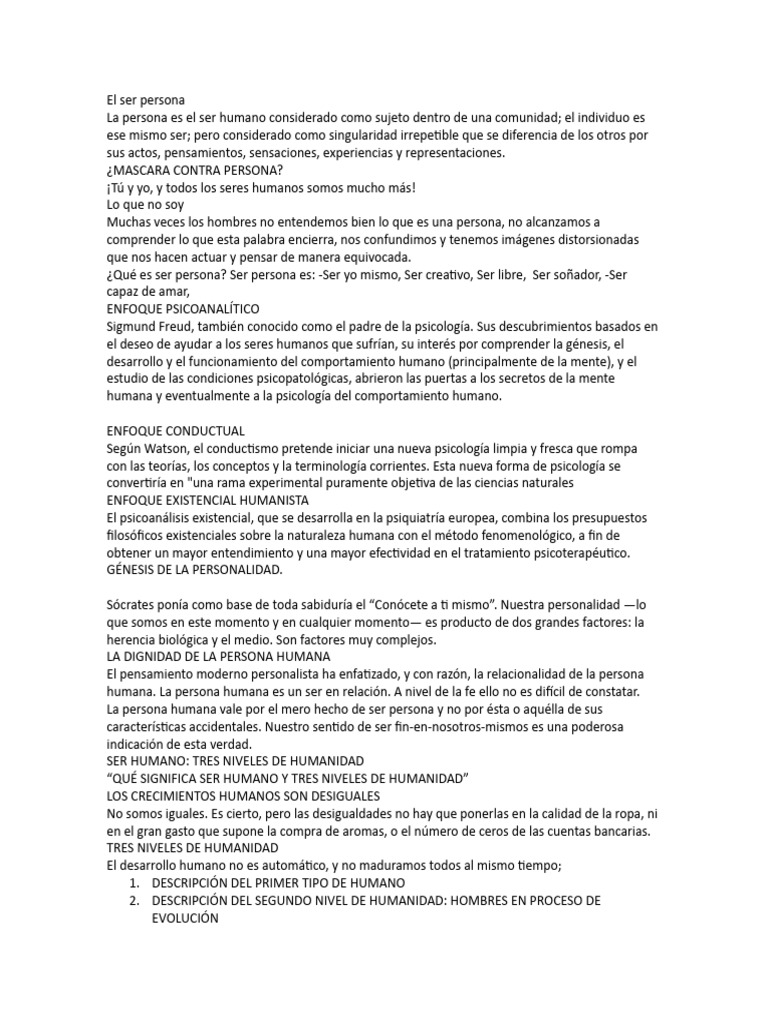 La Esencia de Ser Persona: Enfoques y Niveles | PDF | Sicología ...