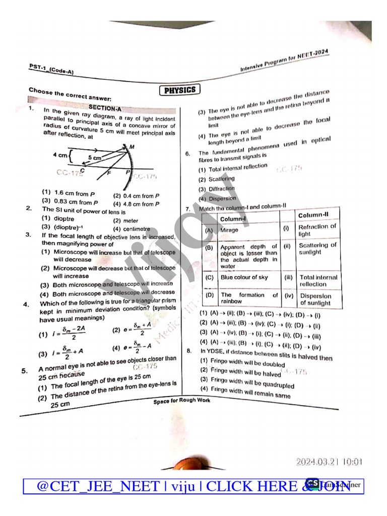 PST 1 Code A Viju RM + 12th Que Cet - Jee - Neet | PDF