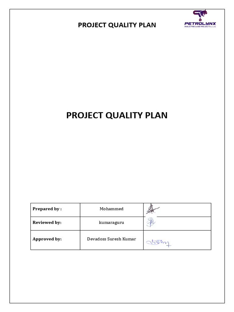 Project Quality Plan | PDF | Quality Management System | Business