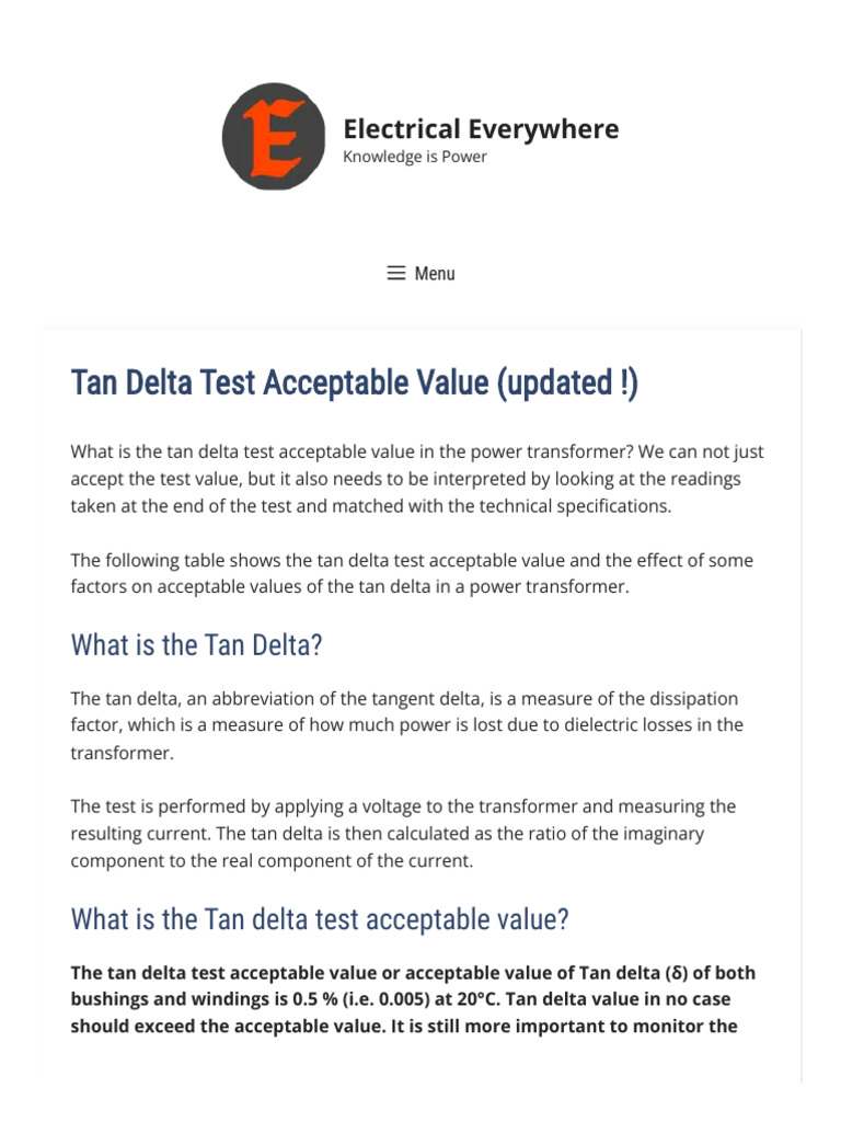 Tan Delta Test Acceptable Values Explained | PDF | Transformer | Capacitor