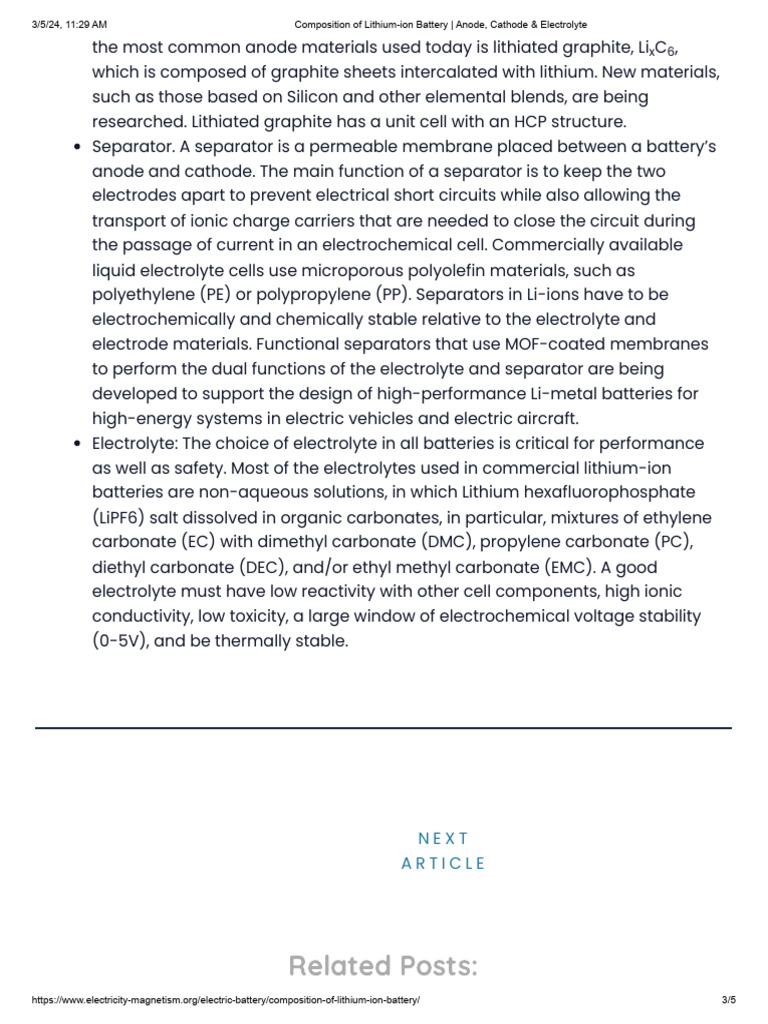 Composition of Lithium-Ion Battery - Anode, Cathode & Electrolyte-3 ...