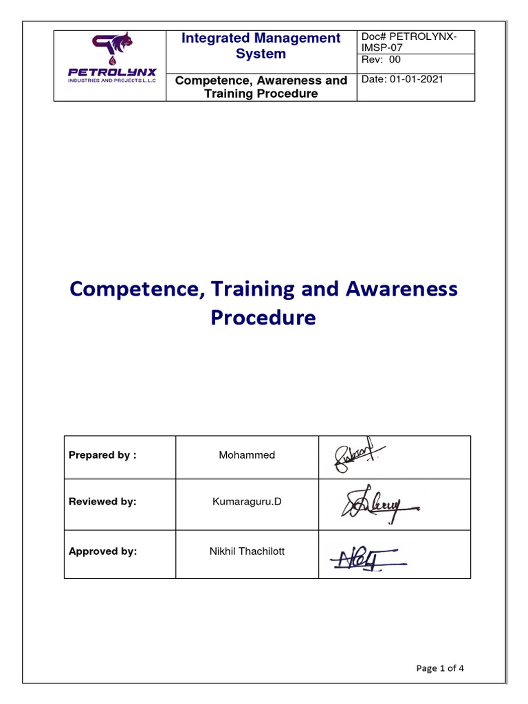 Competence, Awareness and Training-Procedure | PDF | Business