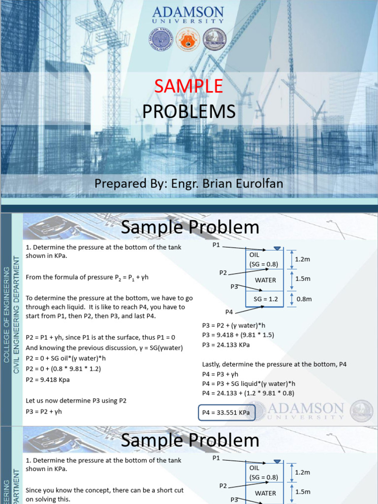 1.2 Additional Sample Problem | PDF | Pressure | Water