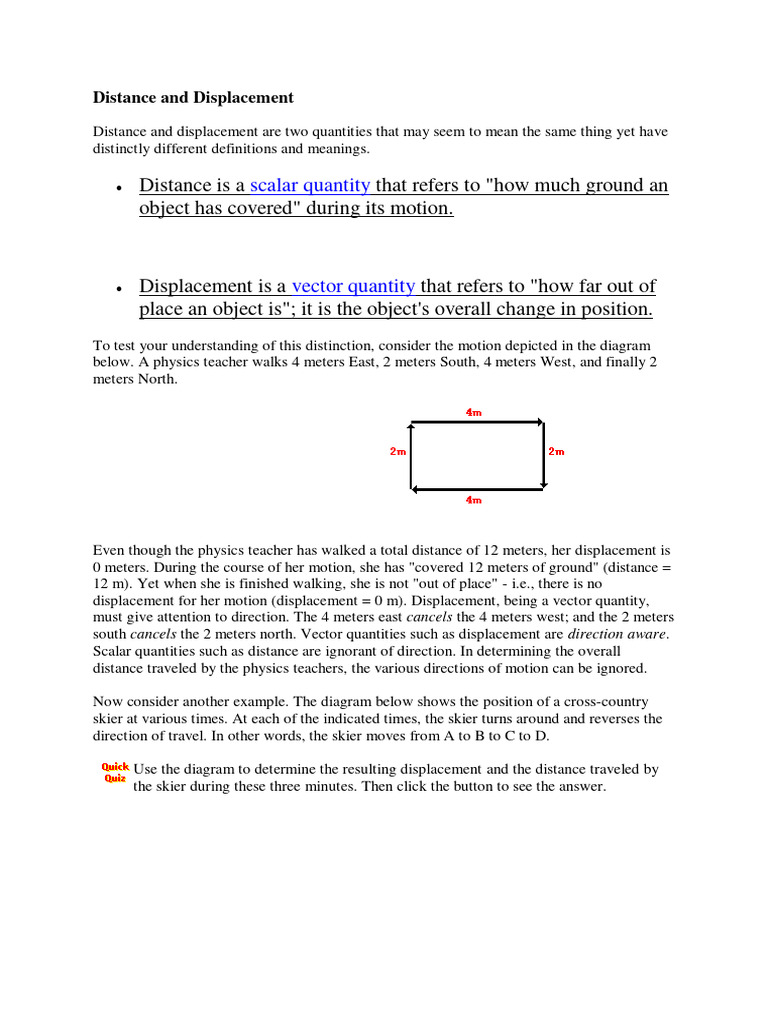 Displacement and Distance | PDF | Distance | Euclidean Vector