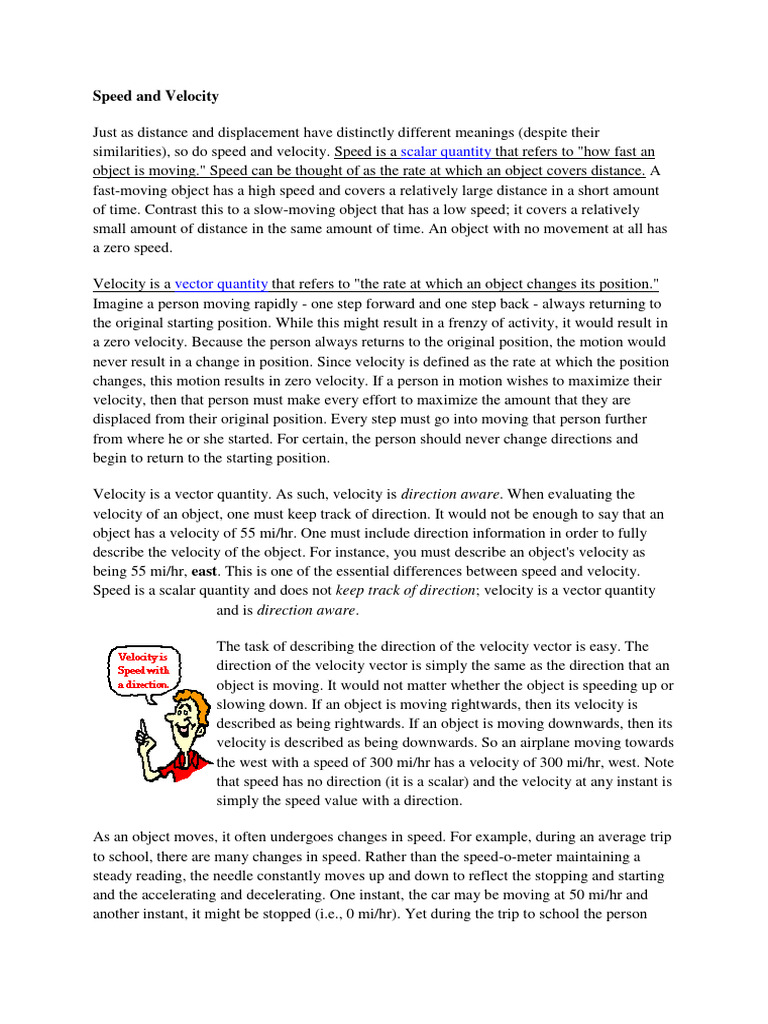 velocity and Speed | PDF | Velocity | Speed