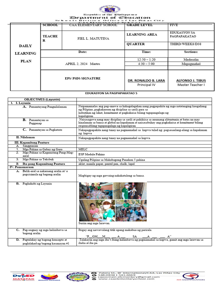 Esp DLL Q4 W1 Day 2 | PDF