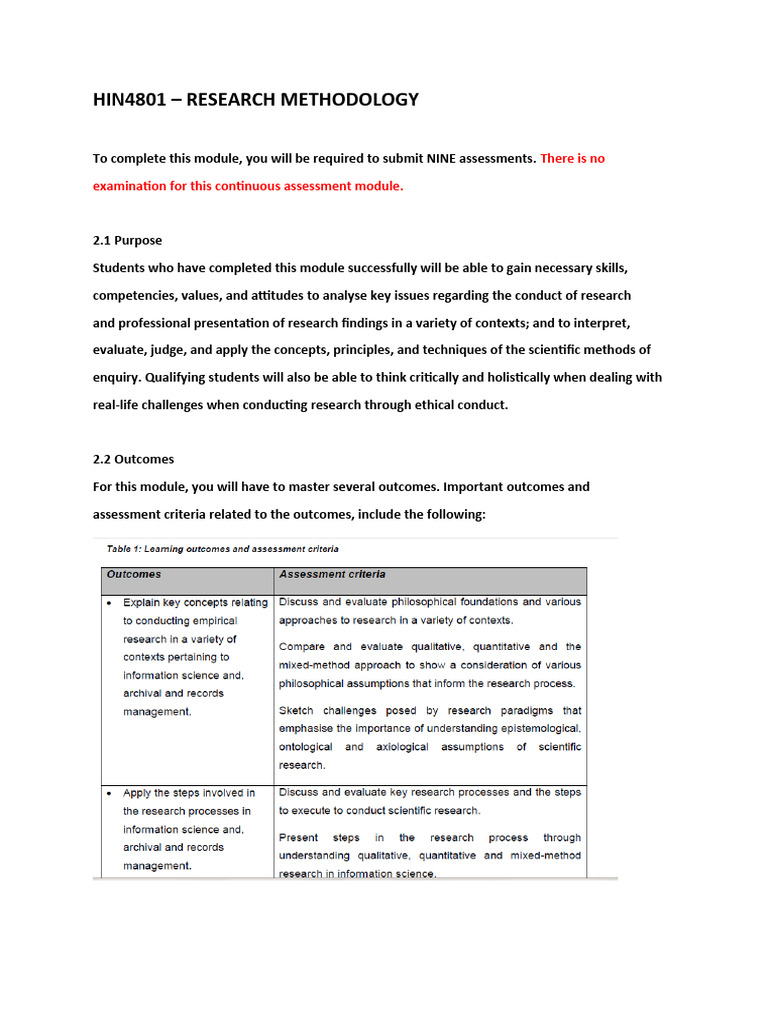 HIN4801 MODULE OVERVIEW | PDF | Methodology | Libraries