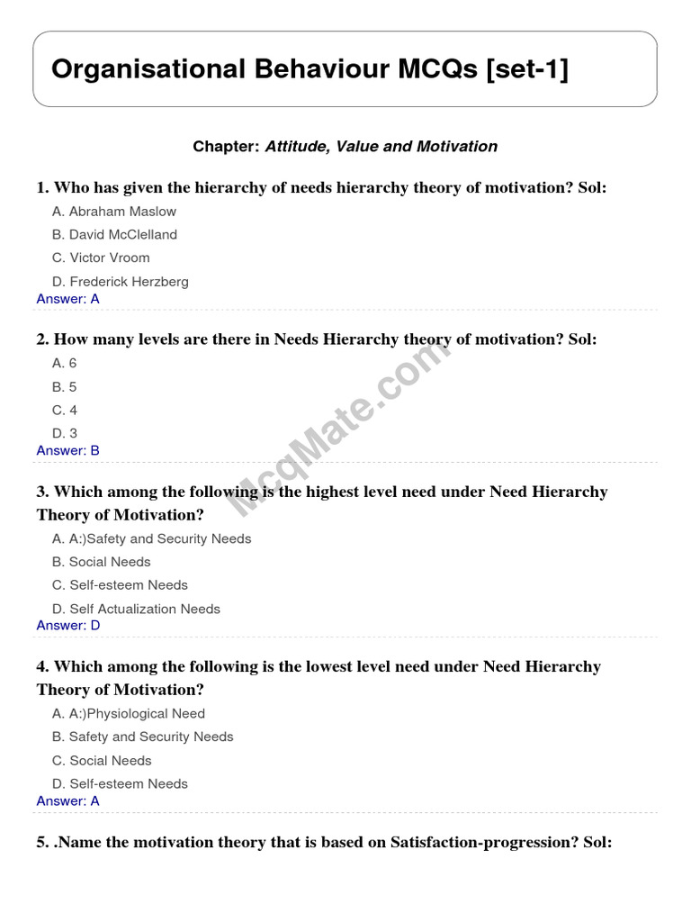 Organisational Behaviour (Chapter - Attitude, Value and Motivation ...