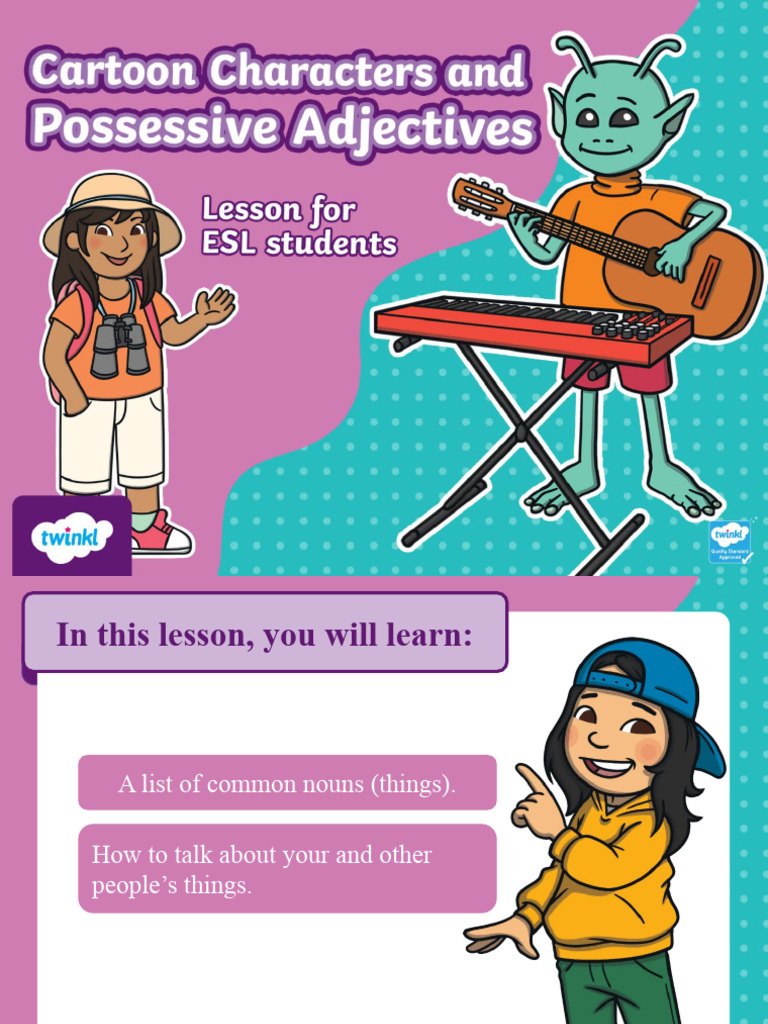 0 1701681099 Esl Cartoon Characters Possessive Adjectives Kids A1 - Ver ...