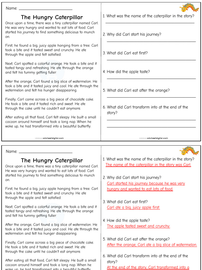 Reading Comprehension The Caterpillar | PDF