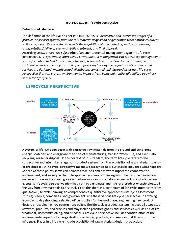 ISO 140012015 Life Cycle Perspective | Download Free PDF | Life Cycle ...