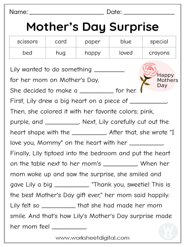 Cloze Passage Mothers Day Surprise Mwenpj | PDF