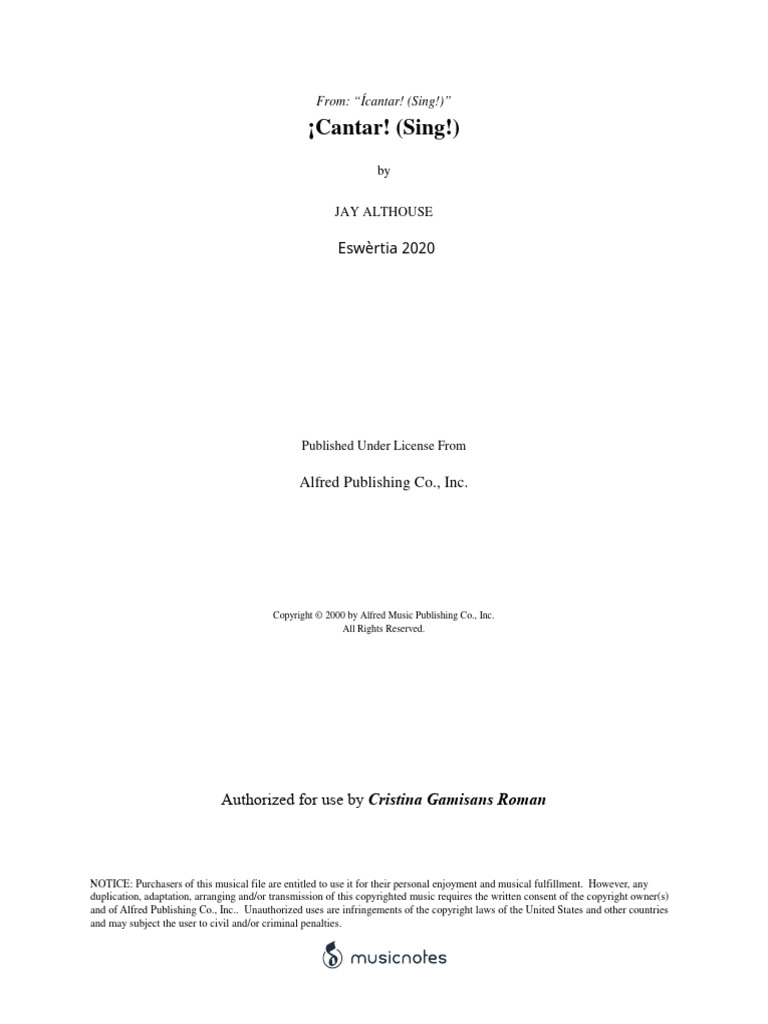 ¡Cantar! Sing! (SATB) | PDF | Copyright Law | Monopoly (Economics)