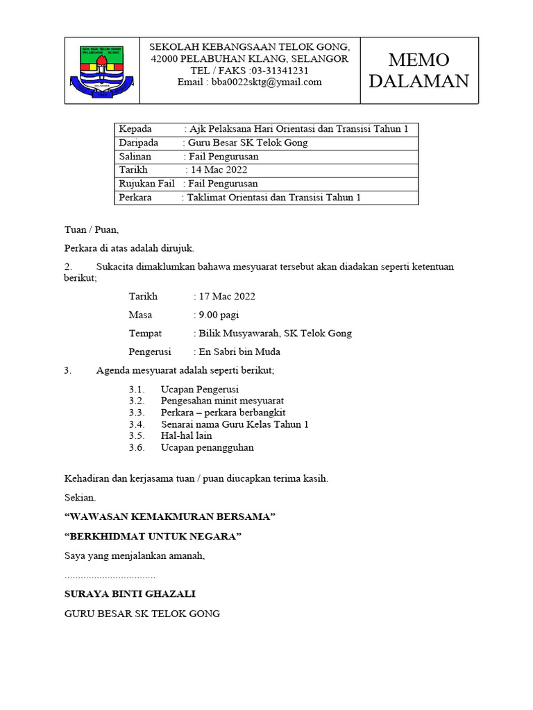 memo TAKLIMAT 2022 | PDF