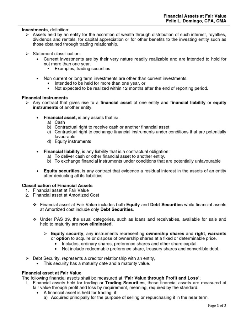 Financial Assets Valuation Overview | PDF | Fair Value | Historical Cost