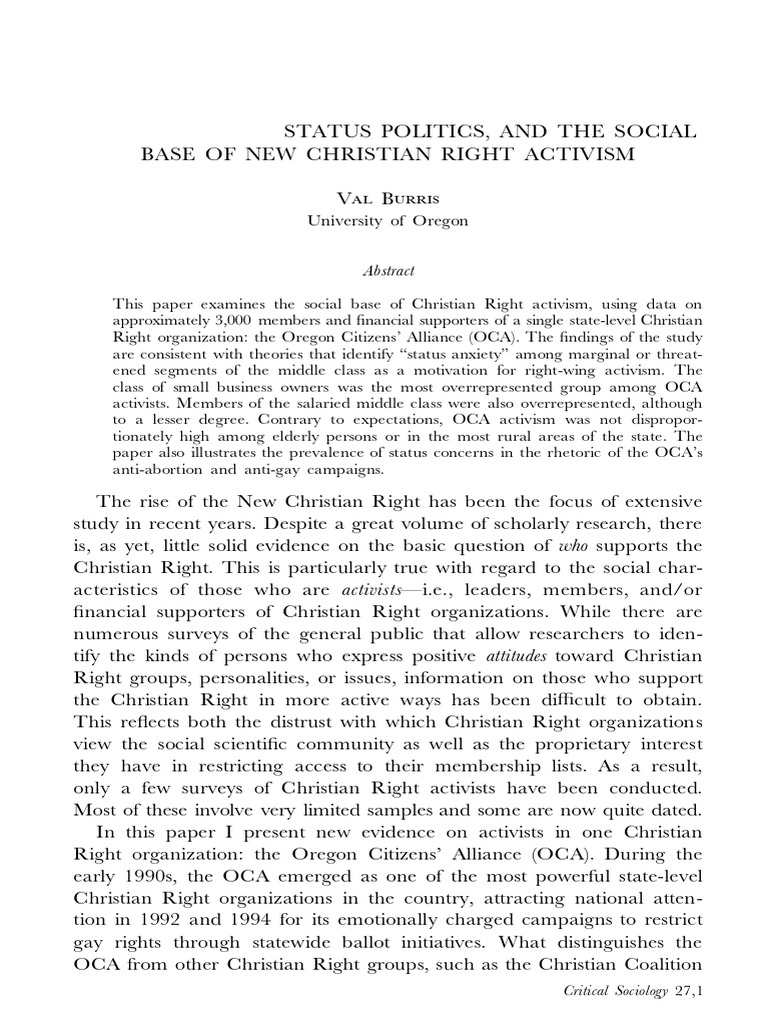 Burris Val - The Basis of The New Christian Right | PDF | Christian Right