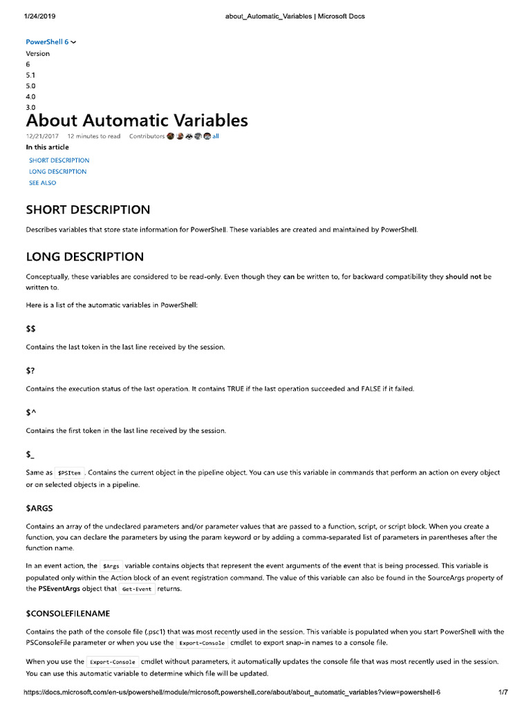 About - Automatic - Variables - Microsoft Docs | PDF