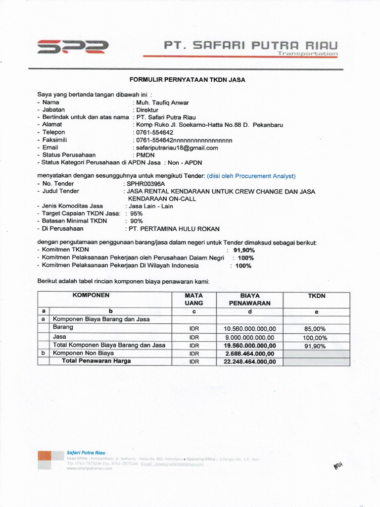 Formulir Pernyataan TKDN Jasa | PDF