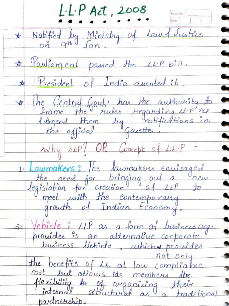 LLP Act 2008 Handwritten Notes | PDF | Business Economics | Private Law