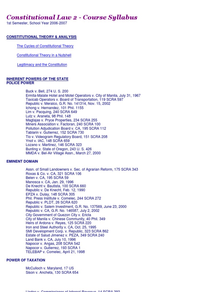 Constitutional Law 2 - Course Syllabus | PDF