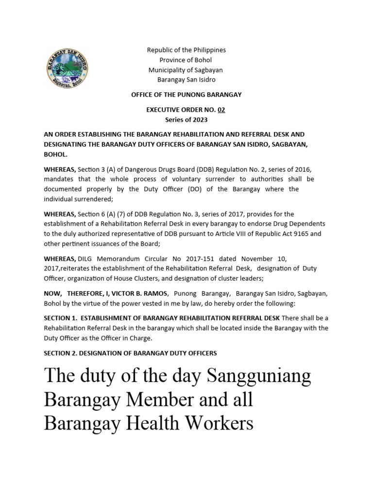 Eo Establishing Brgy. Rehab and Referral Desk | Download Free PDF ...