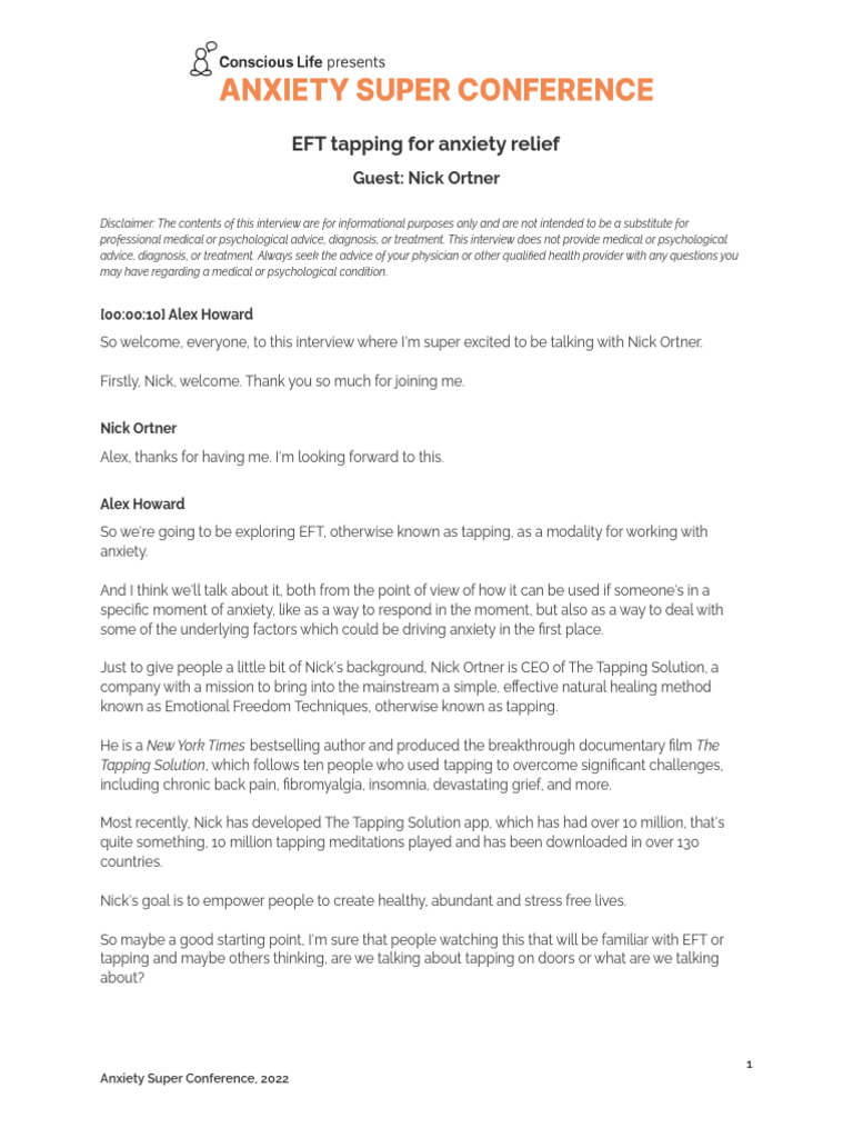 Nick Ortner - Eft Tapping For Anxiety Relief | Download Free PDF ...