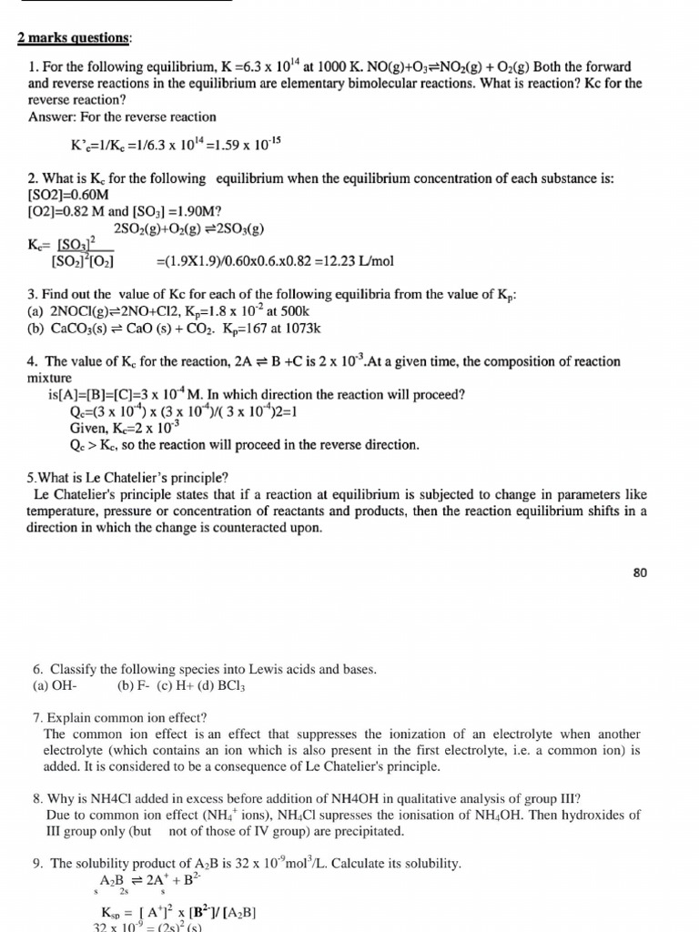 Equilibrium Worksheet | PDF