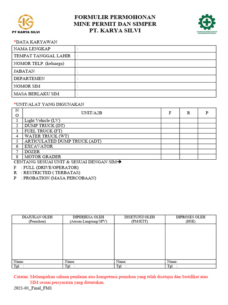Formulir Permohonan Mine Permit | PDF